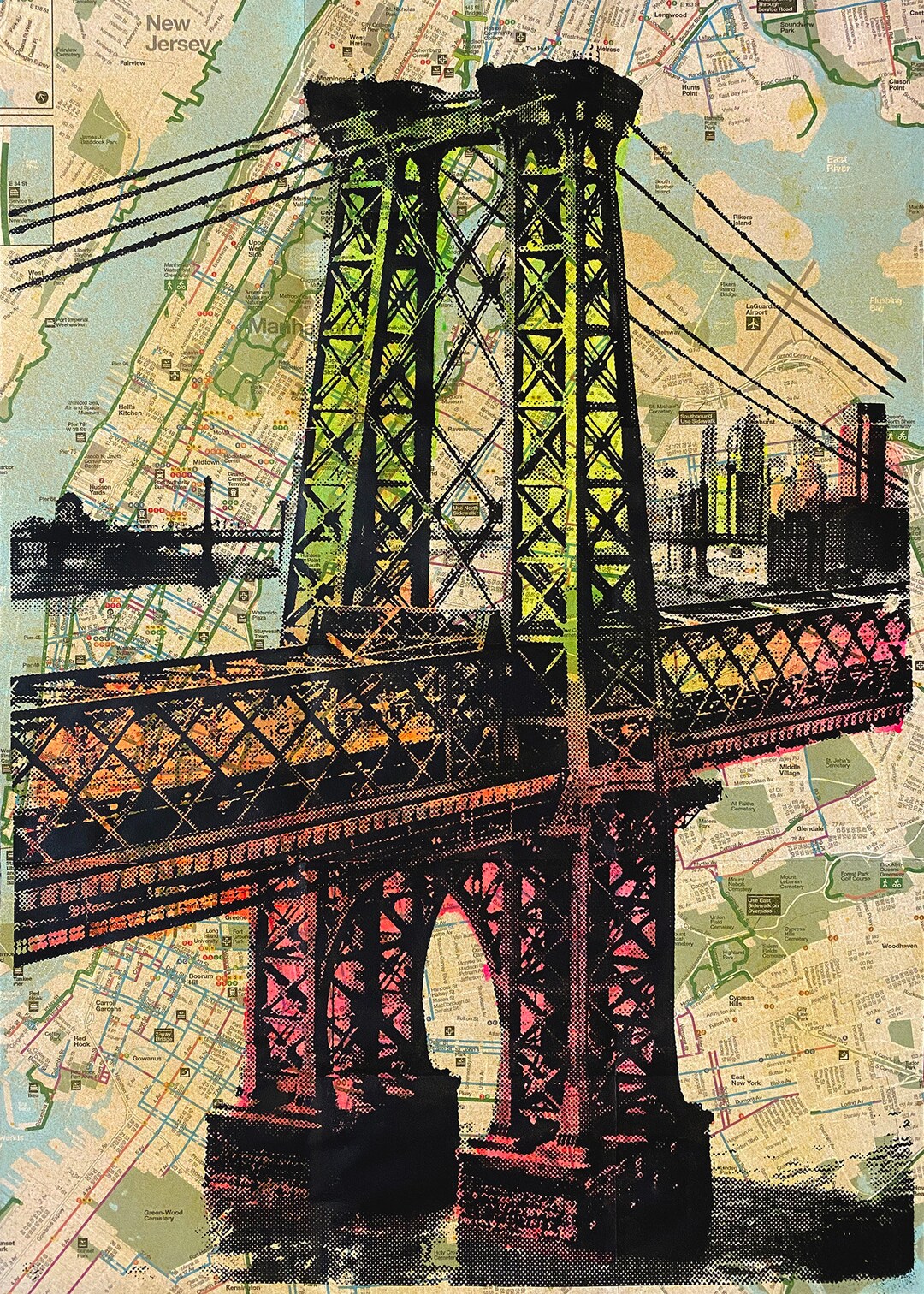 The Bridge (color), NYC Pocket Art, New York Map, New York Print, NYC ...