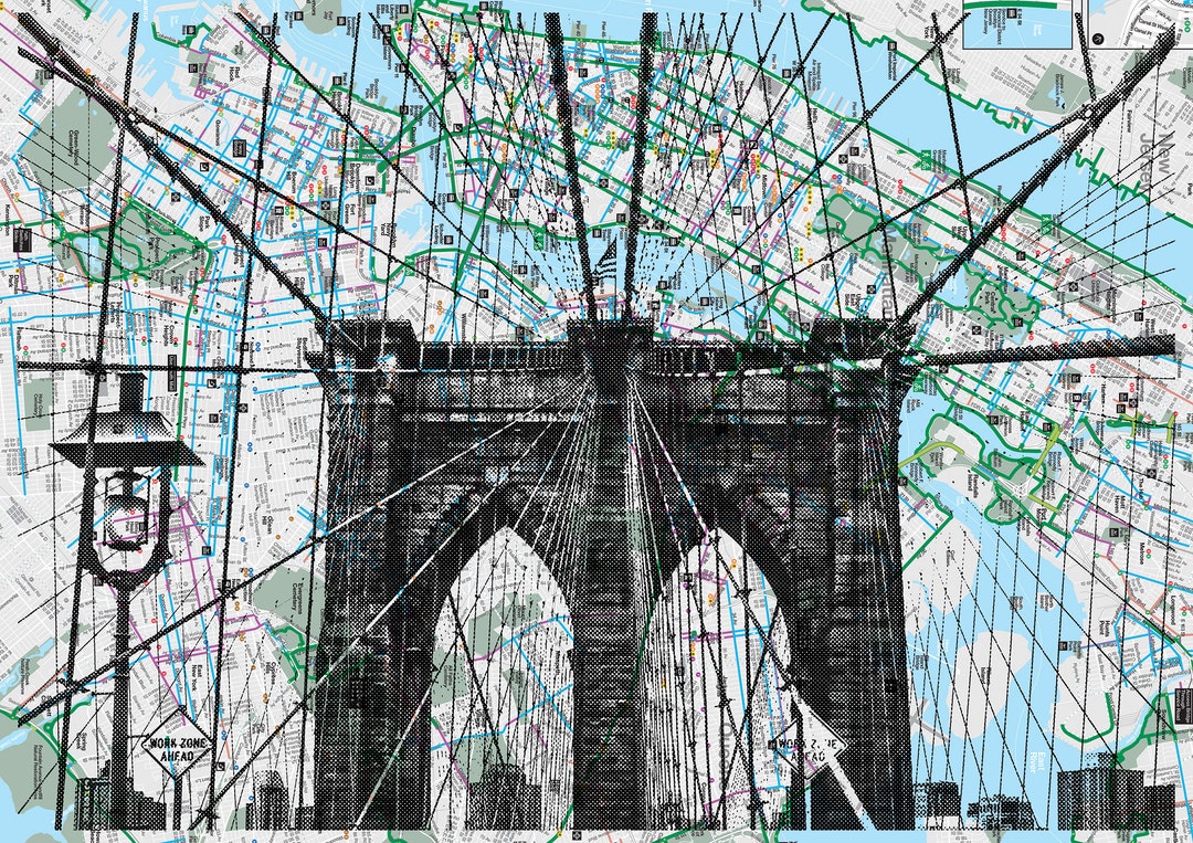 Brooklyn Bridge (B/W), NYC Pocket Art, New York Map, New York Print ...