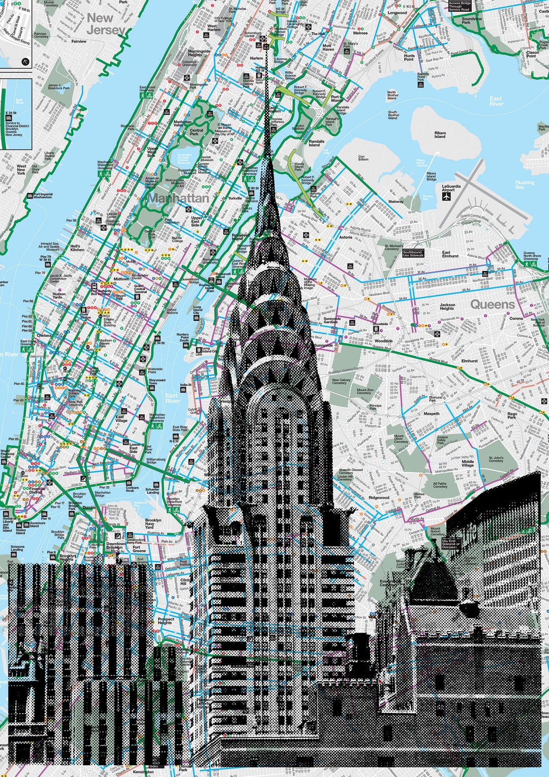 Chrysler Building (B/W), NYC Pocket Art, New York Map, New York Print ...