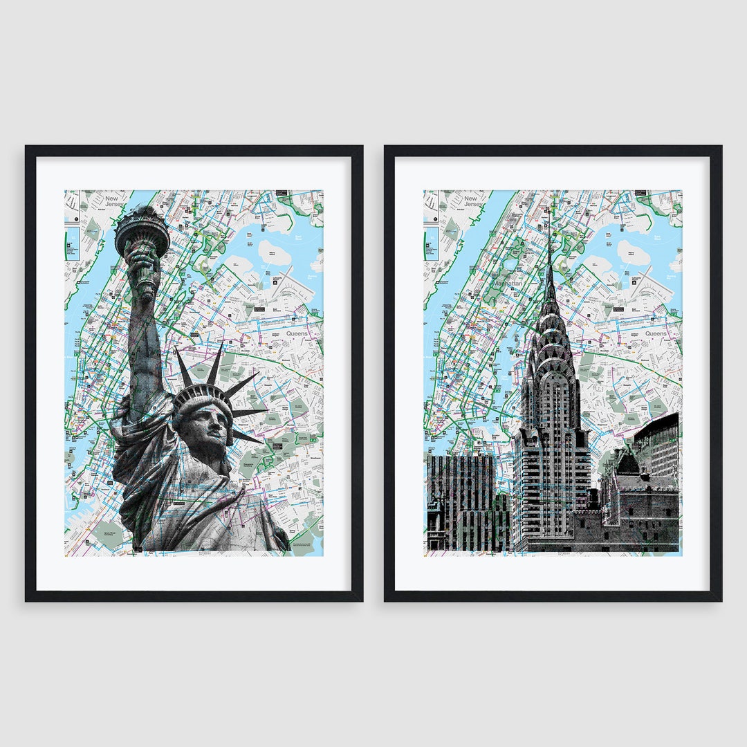 Set of 2 NYC Subway Map Print, Handmade Silk Screen Printing, Nyc Map ...