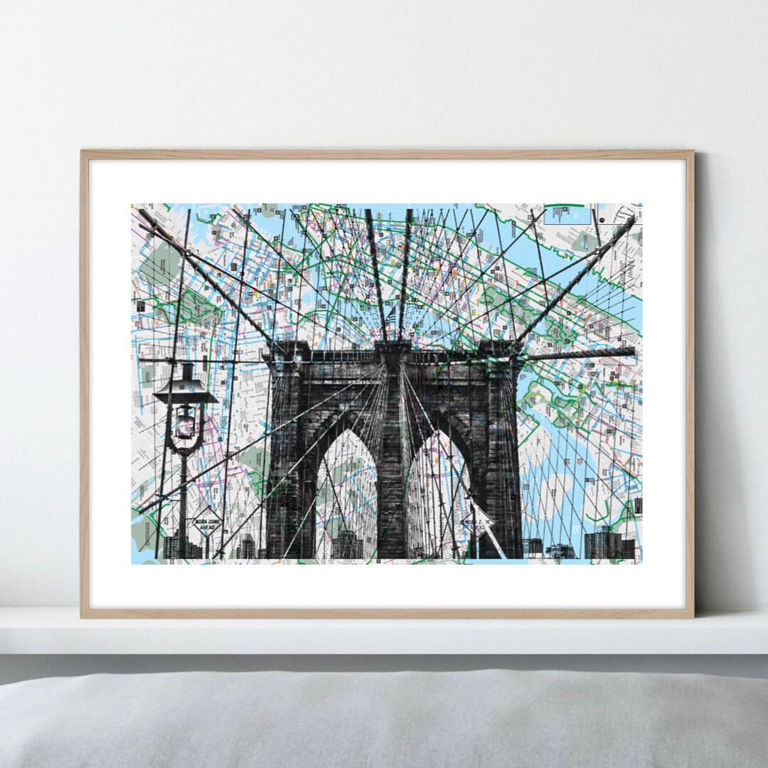 Illustrated map printed in handcrafted silkscreen on paper the words ...