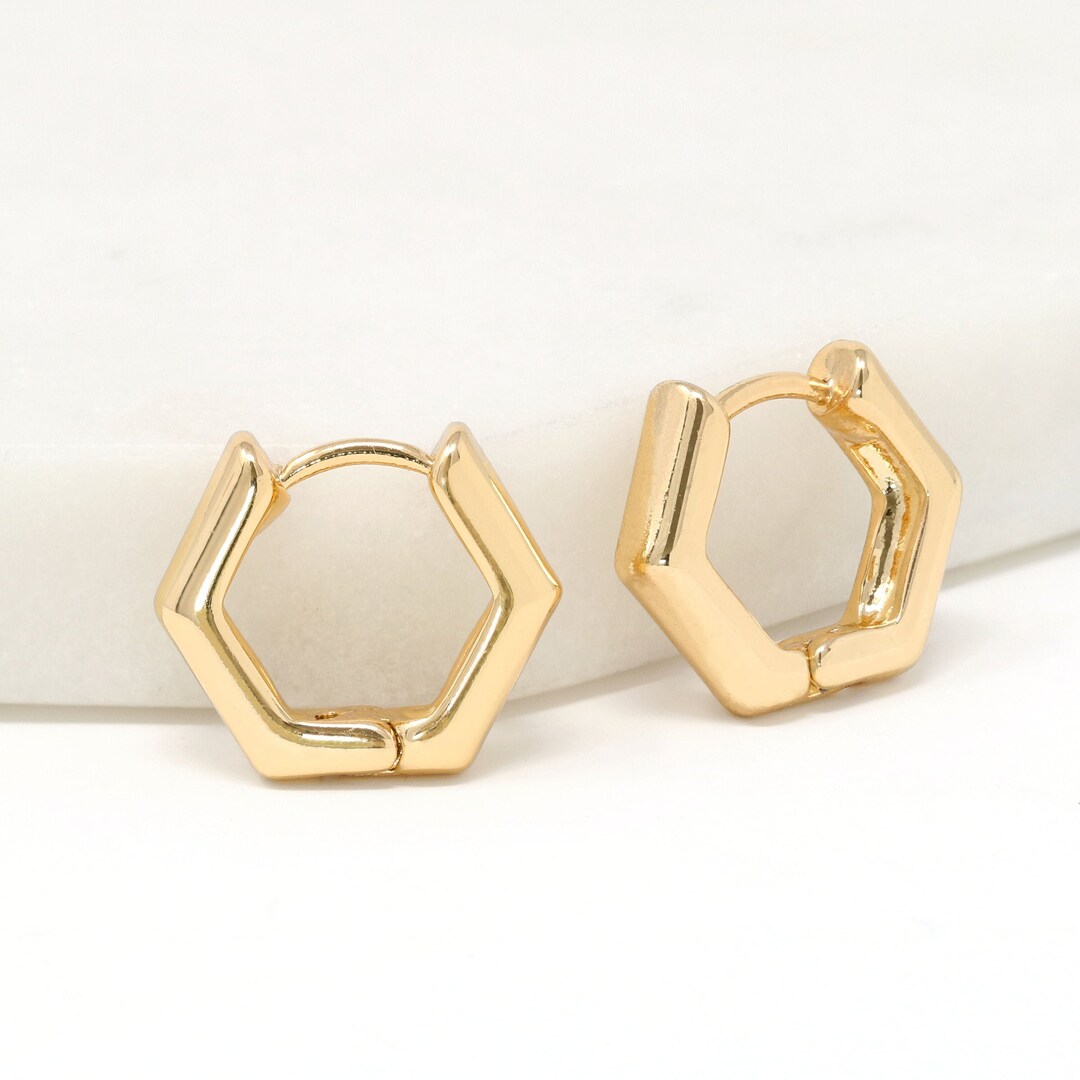 Hexagon Huggie Earring, Stacking Huggie Earring, Simple Hugger, Hexagon ...