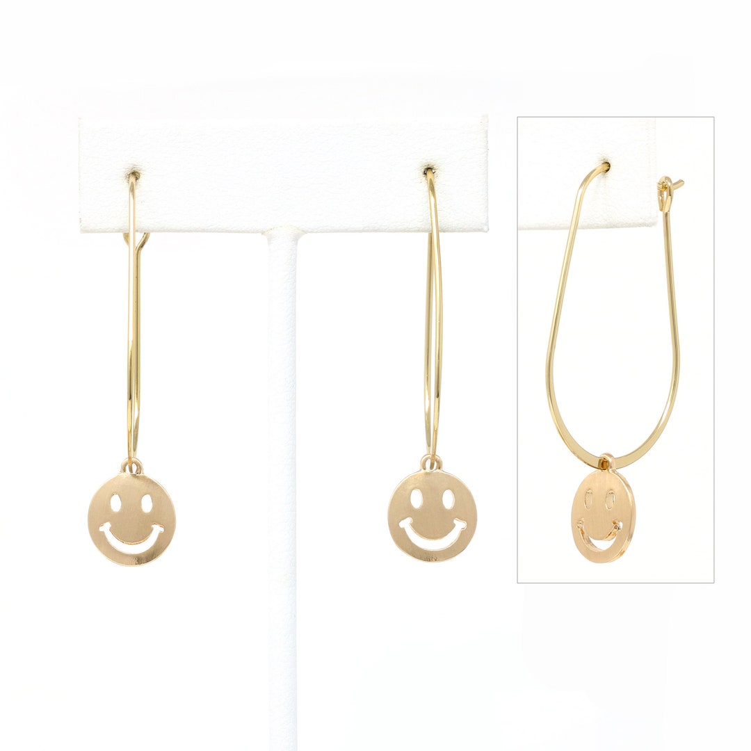 Smiley Face Earring Gold, Emoji Earring, Modern Hoop Earring, Cute ...