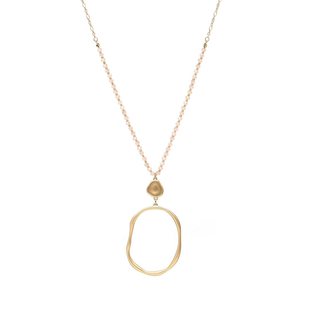 Long Pendant Beaded Chain Necklace, Oval Pendant Necklace, Gift for Her ...