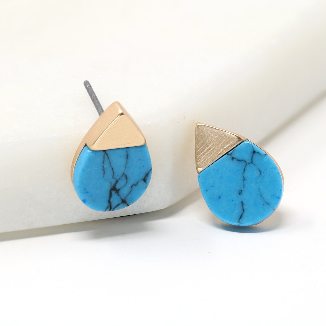 Small Semi-precious Stone Teardrop Stud Earrings, Tiny Stone Earrings ...
