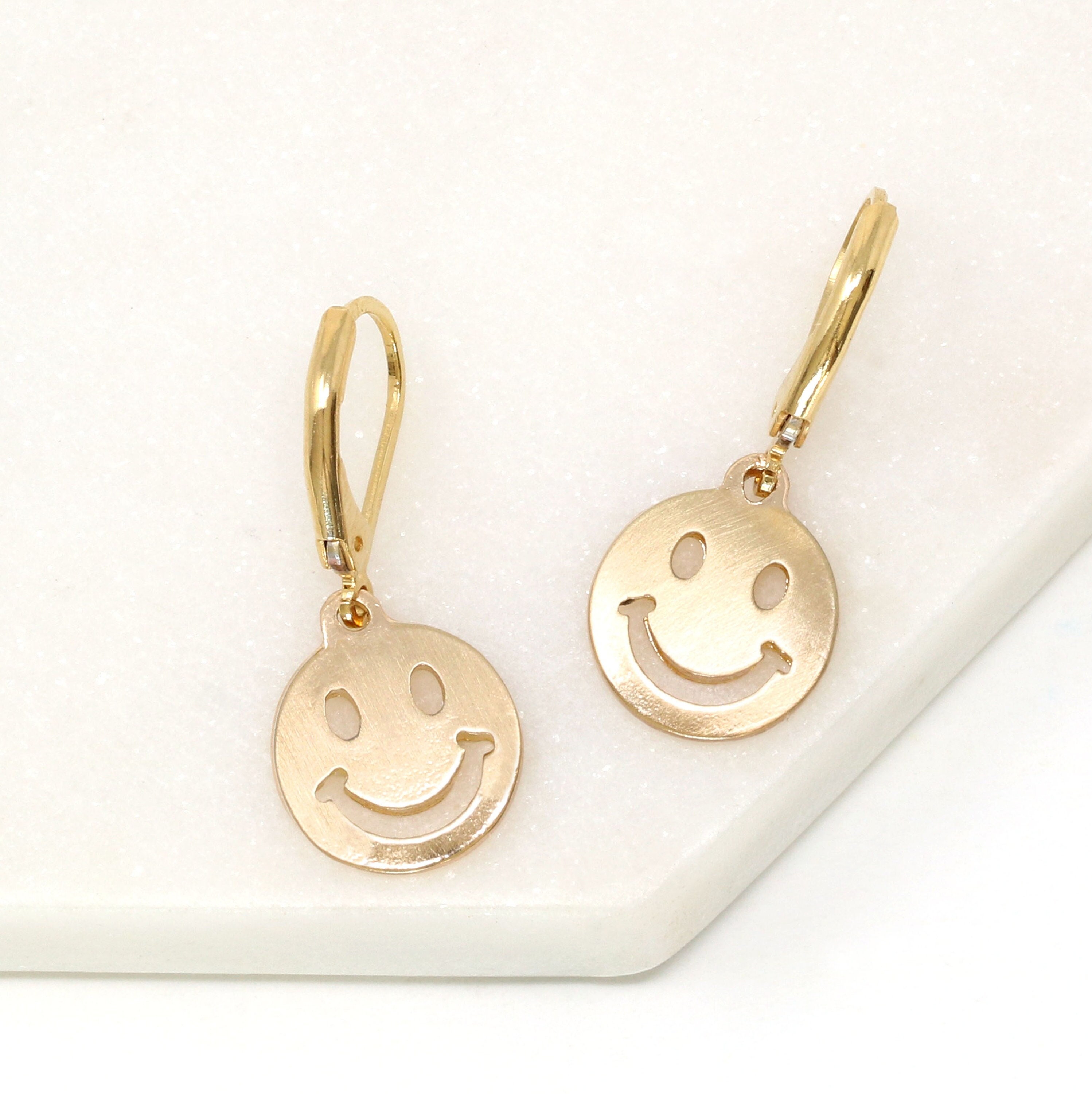 Smiley Face Earring Gold Smile Emoji Earring Modern | Etsy UK