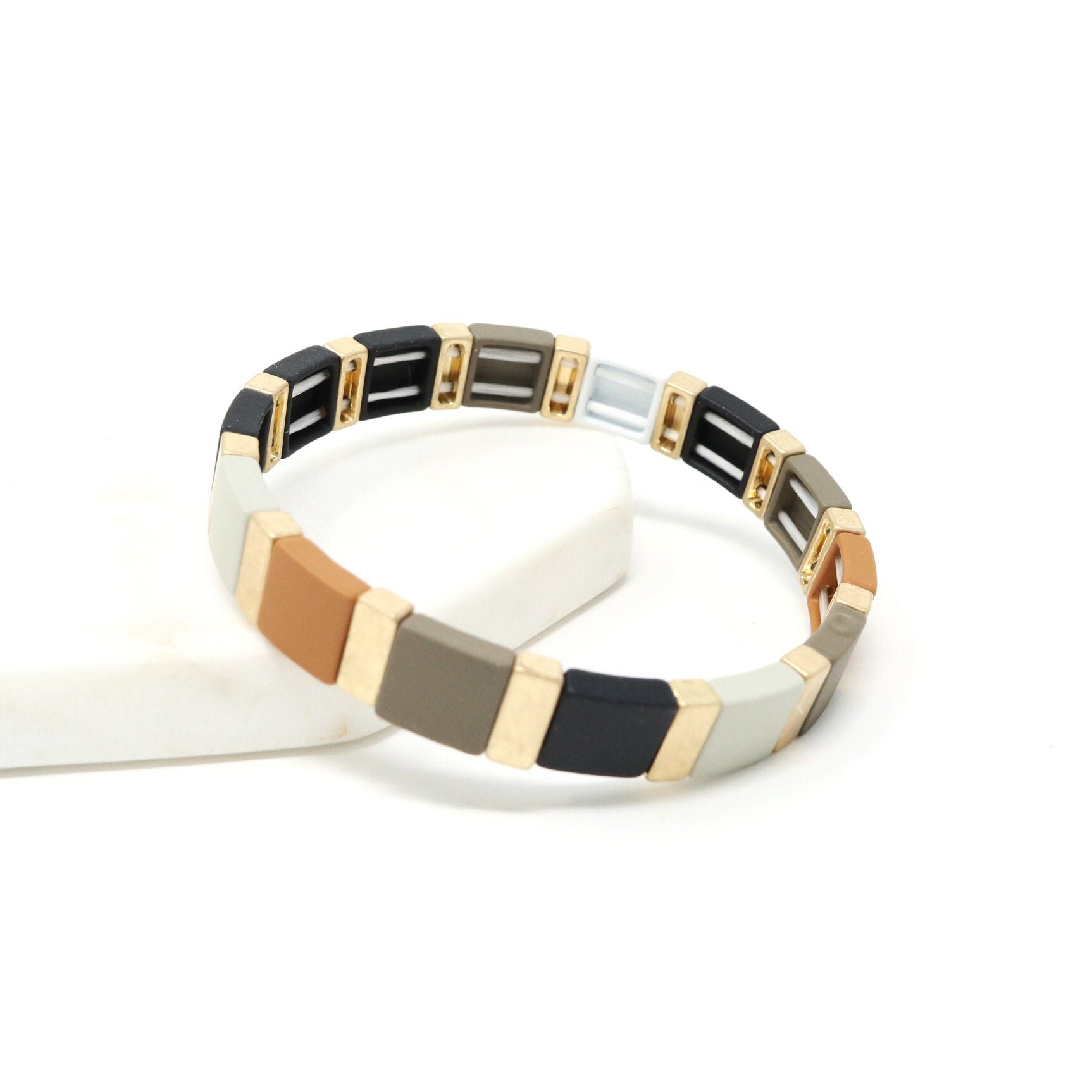 Color Block Metal Bracelets, Stretch Bracelets, Multi Color, Gifts for ...