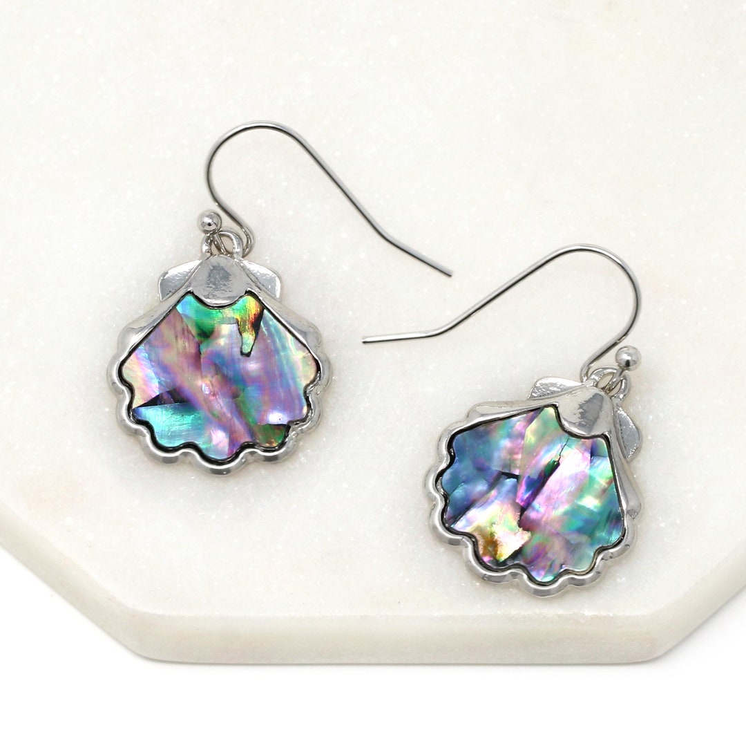 Abalone Seashell Drop and Dangle Earrings Silver, Sea Life Clam Silver ...