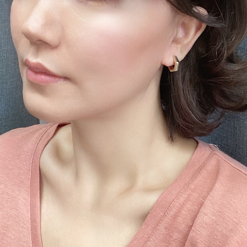 Hexagon Huggie Earring Stacking Huggie Earring Simple - Etsy