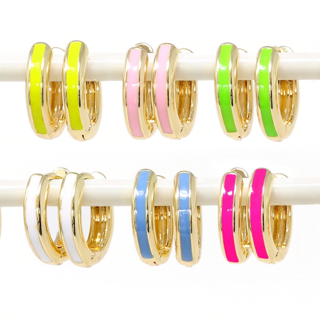 Colorful Huggie Earring, Stacking Earring, 15mm Small Huggie, Modern ...