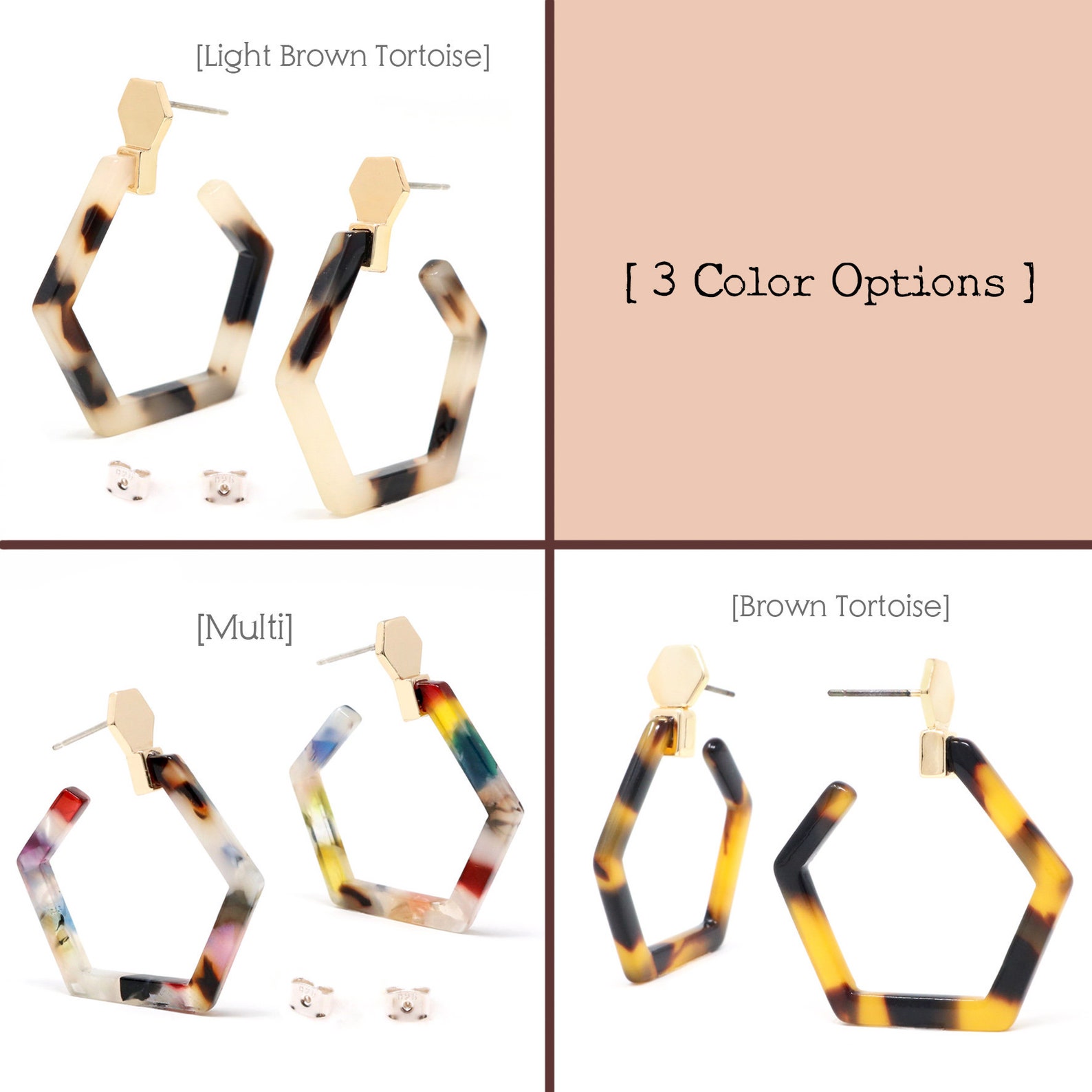 Small Hexagon Resin Hoop Earrings Geometric Acetate Statement - Etsy