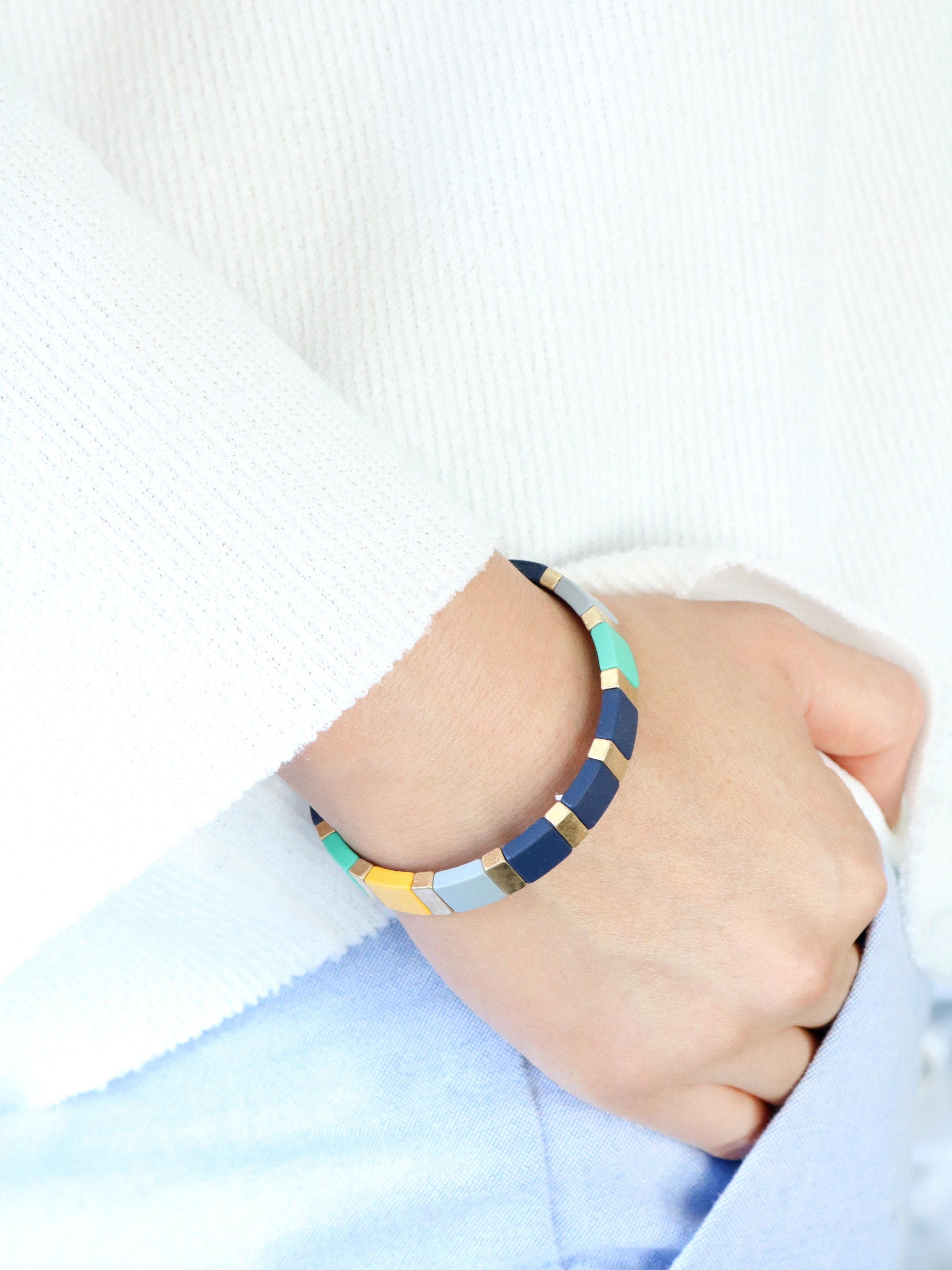 Color Block Metal Bracelets, Stretch Bracelets, Multi Color, Gifts for ...
