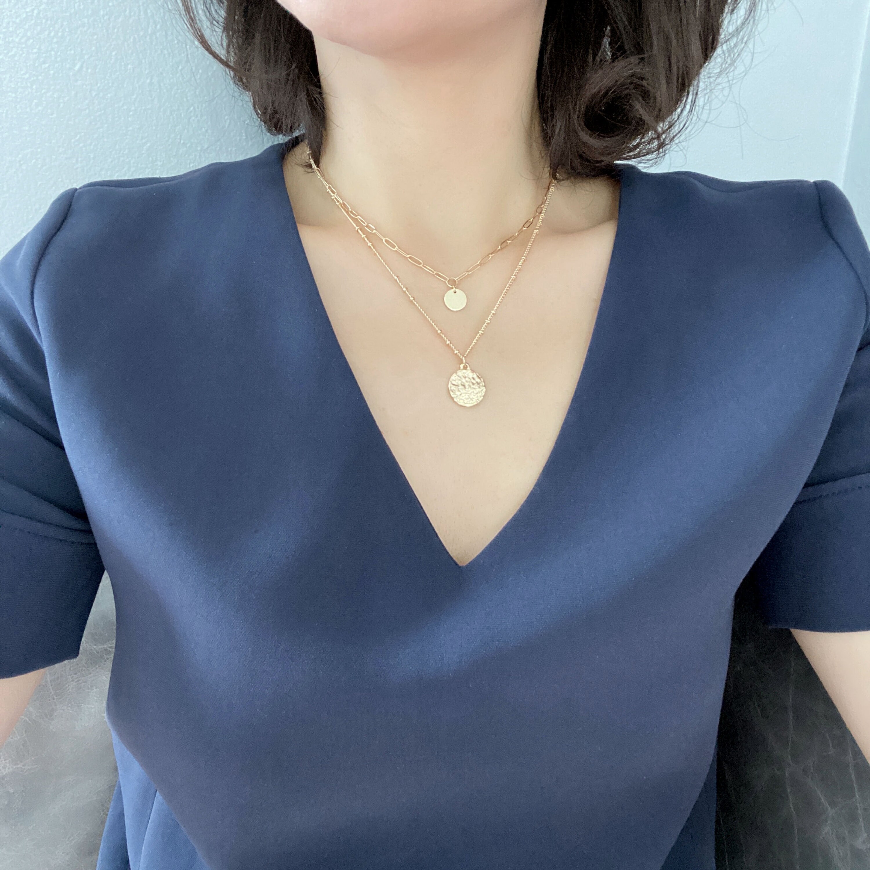 Double Layered Charm Necklace Set With A Detangler Clasp, Simple 2 ...