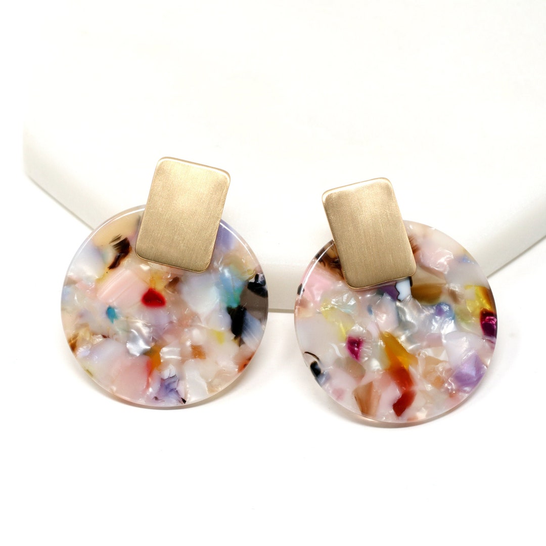 Multi Color Resin Statement Earrings, Resin Stud Earrings, Geometric ...