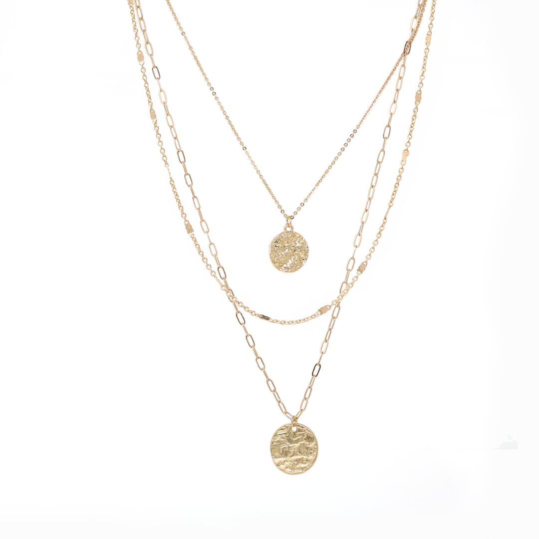 Triple Layered Charm Necklace Set With A Detangler Clasp, 3 Layer ...