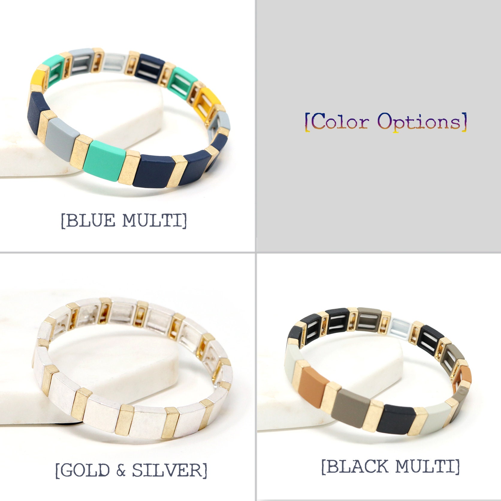 Color Block Metal Bracelets, Stretch Bracelets, Multi Color, Gifts for ...