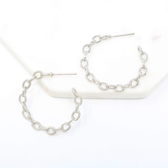 Metal Chain Hoop Earring 30mm Hoop Geometric Earring | Etsy