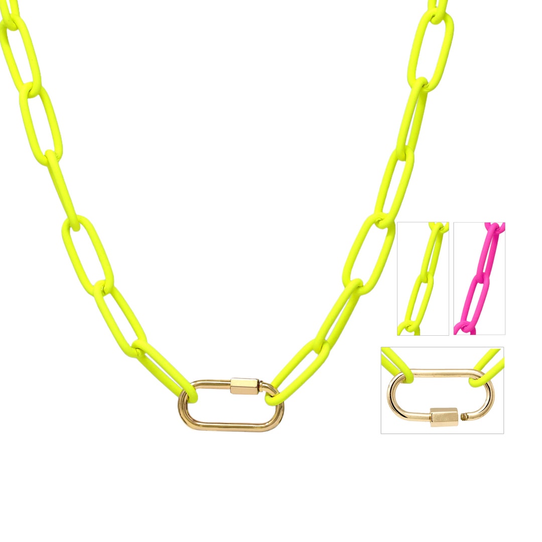 Mini Carabiner Necklace With Neon Chain, Neon Paperclip Chain Necklace ...