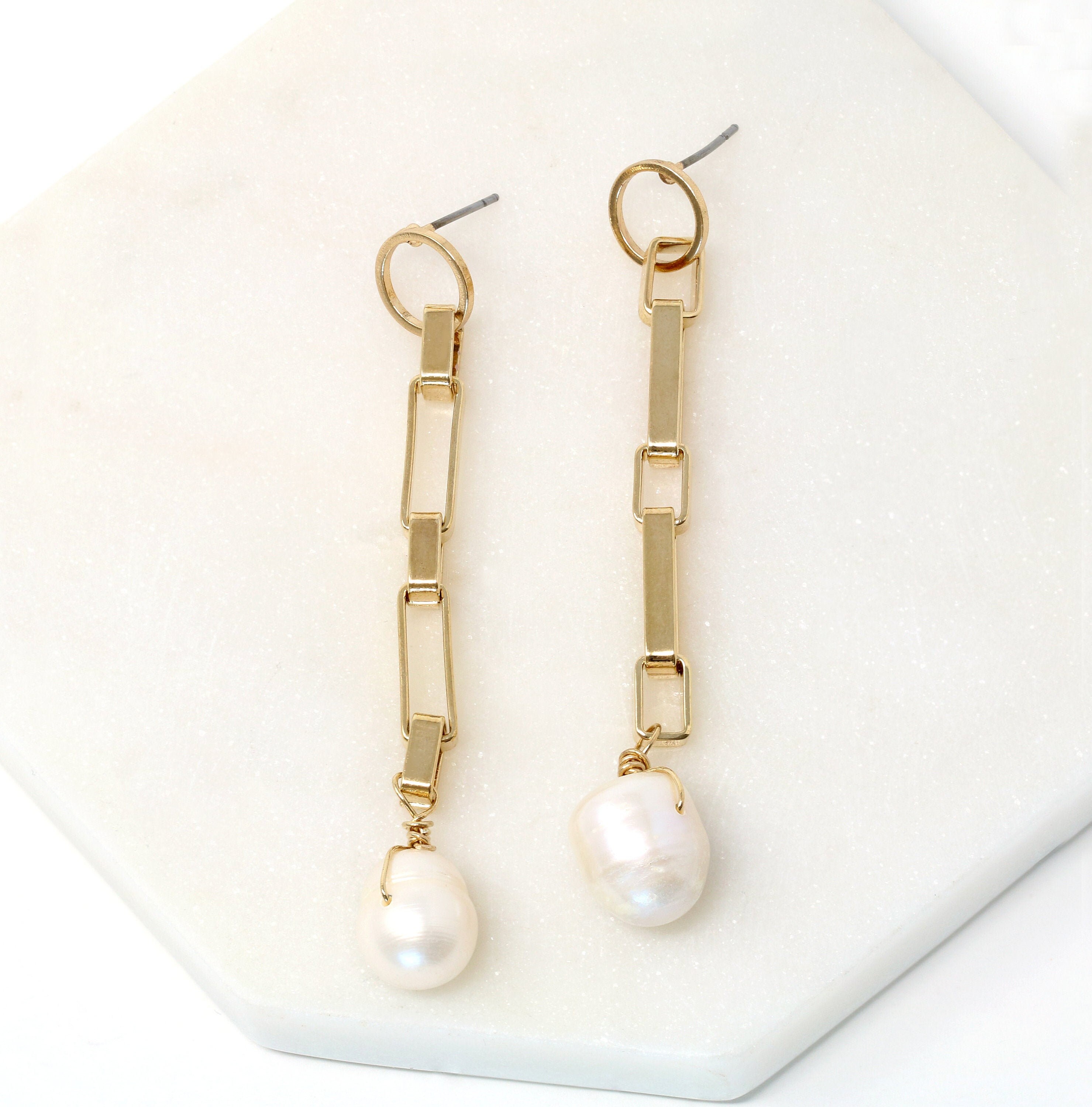 Modern Pearl Earring Gold Freshwater Pearl Earring Dangle | Etsy