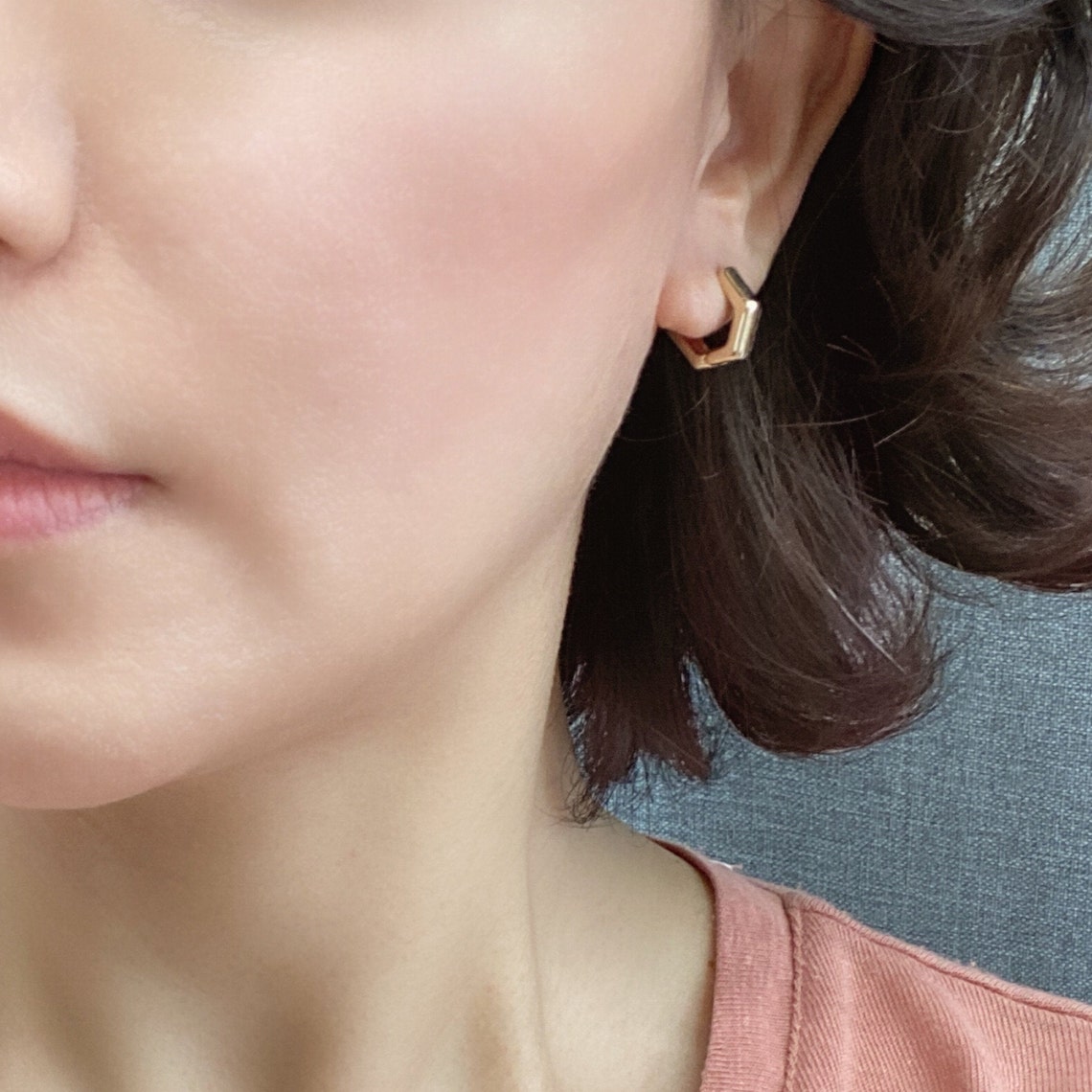 Hexagon Huggie Earring Stacking Huggie Earring Simple | Etsy