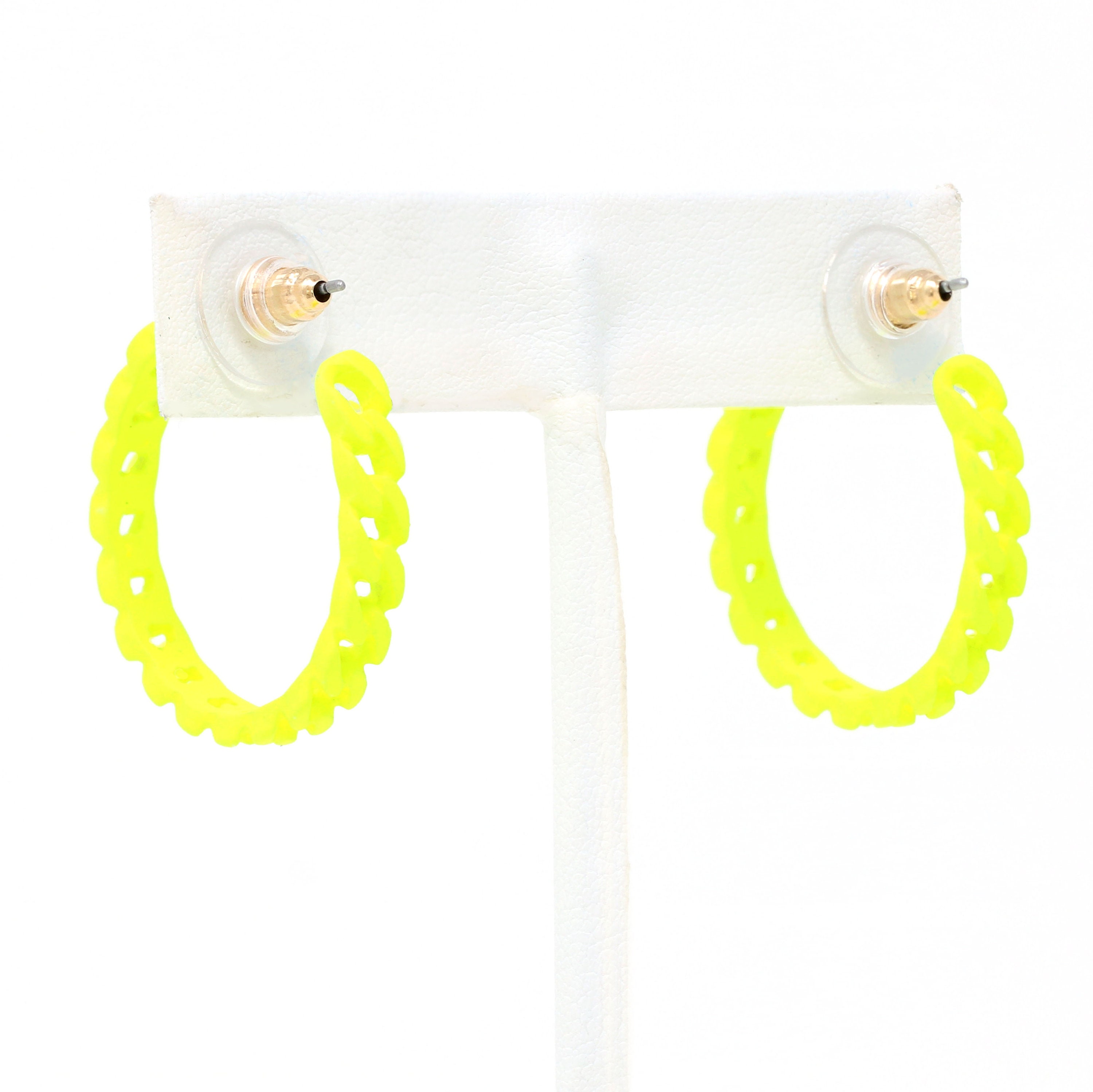 Neon Cuban Chain Hoop Earring, Neon Yellow Pink Earrings, 28mm Small ...