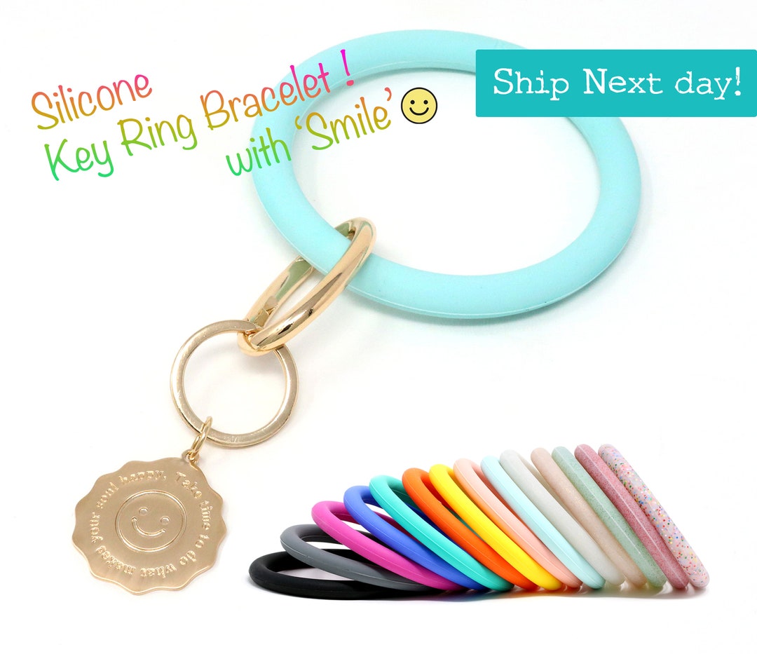 Silicone Keyring Bracelet, Key Chain Bracelet, Smiley Face, Keyring ...
