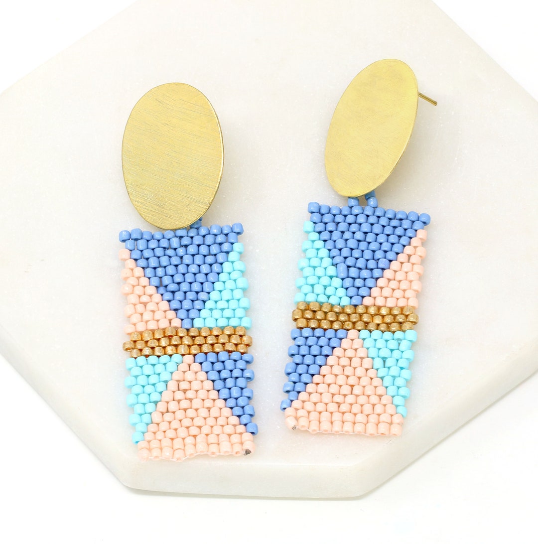 Seed Beaded Modern Drop and Dangle Earring, Lightweight Statement ...