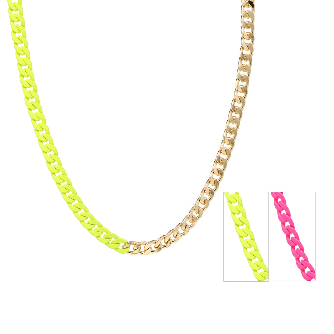 Neon Color Necklace, Cuban Chain Necklace, Statement Necklace, Curb ...