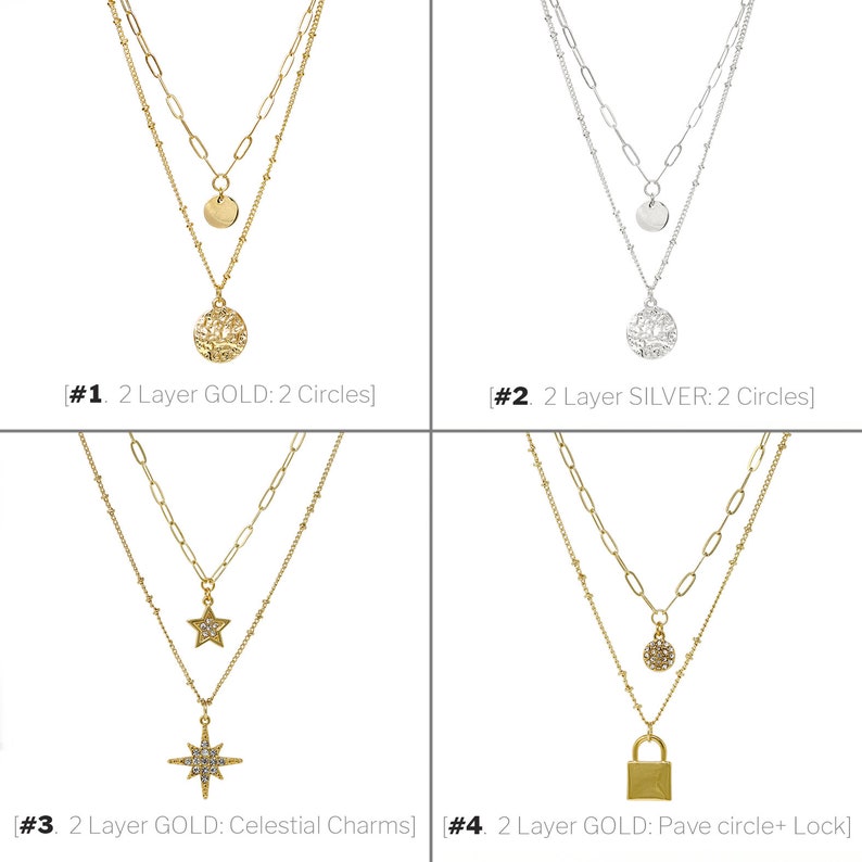 Double Layered Charm Necklace Set With A Detangler Clasp, Simple 2 ...