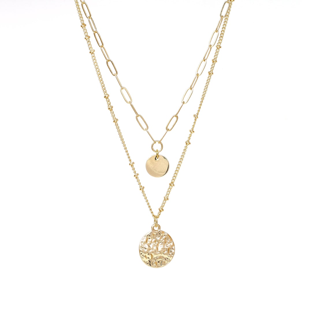 Double Layered Charm Necklace Set With A Detangler Clasp, Simple 2 ...