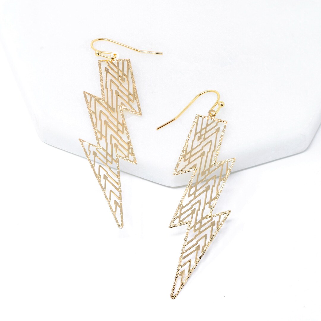 Lightning Bolt Lightweight Earring Gold, Celestial Earring, Filigree ...