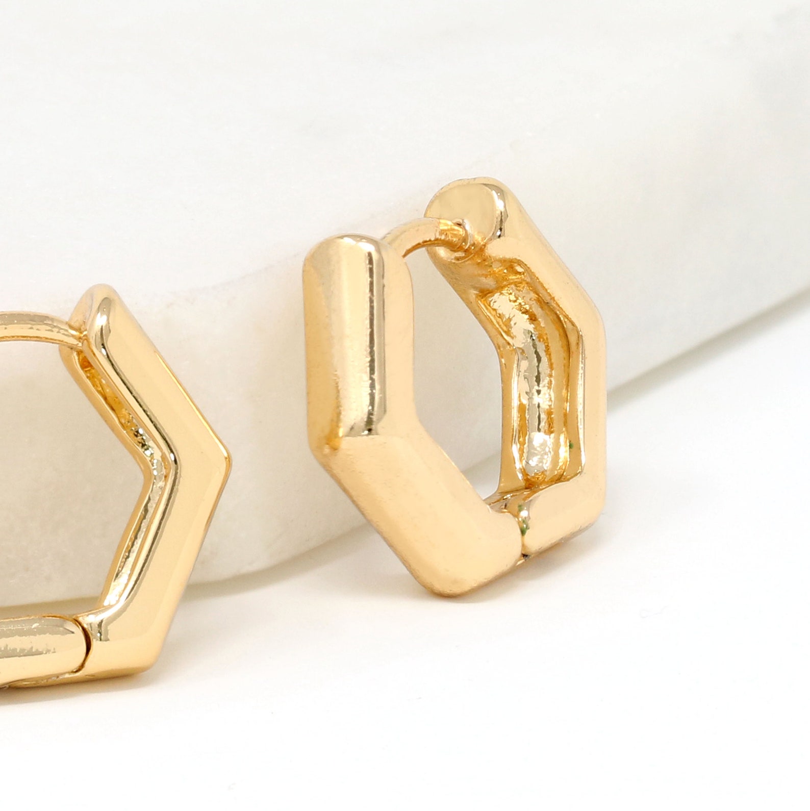 Hexagon Huggie Earring Stacking Huggie Earring Simple | Etsy