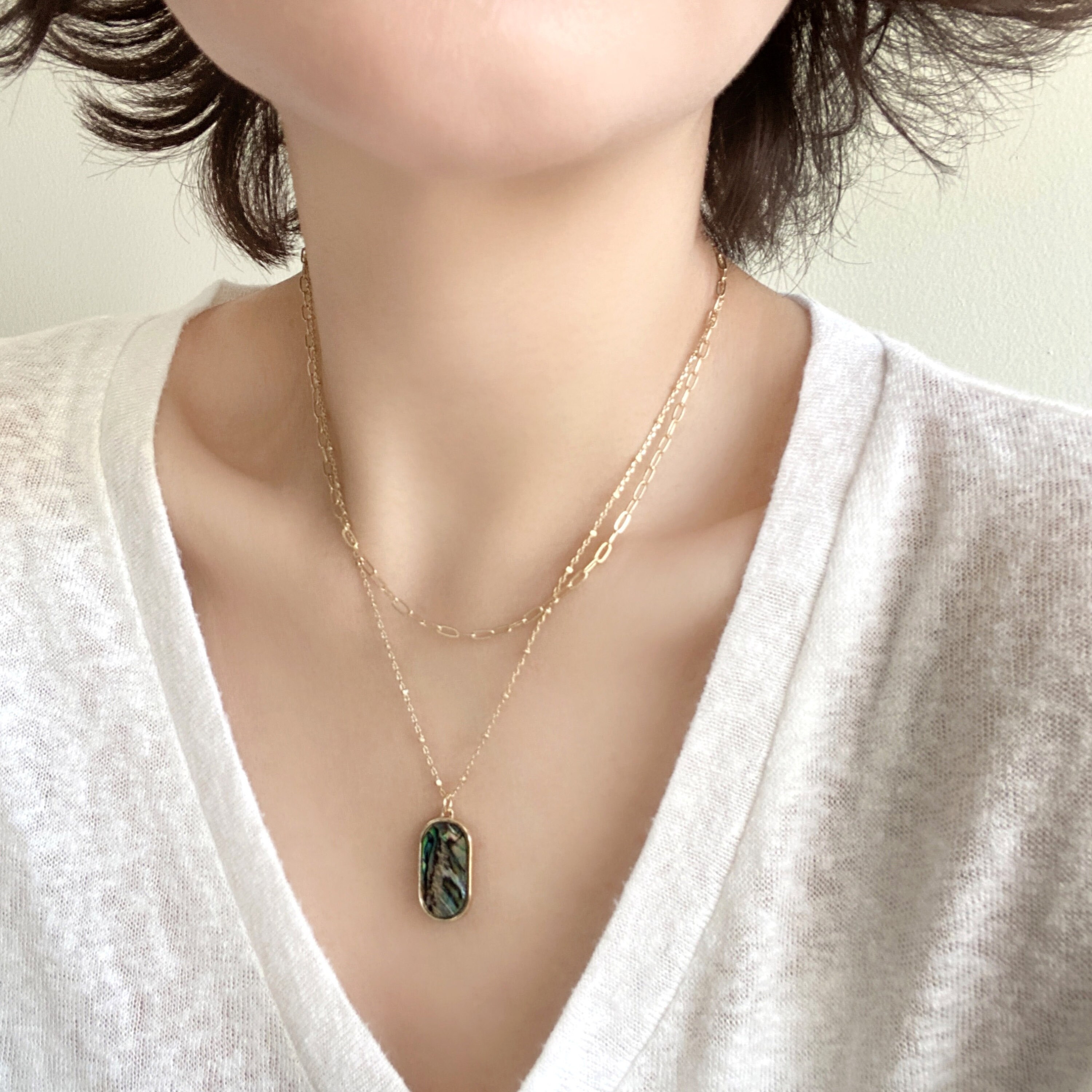 2 Layered Necklace Set, Detangler Layer, Abalone Necklace Gold ...
