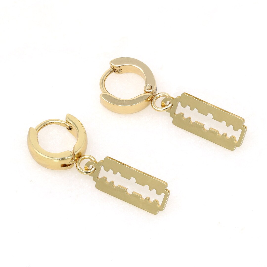Stainless Steel Earring, Razor Blade Earring Gold, Hypoallergenic Metal ...