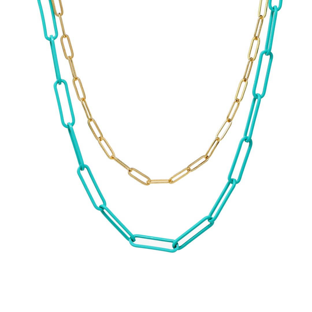 Colored Paperclip Chain Layered Necklace, 2 Tier Necklace, Double ...
