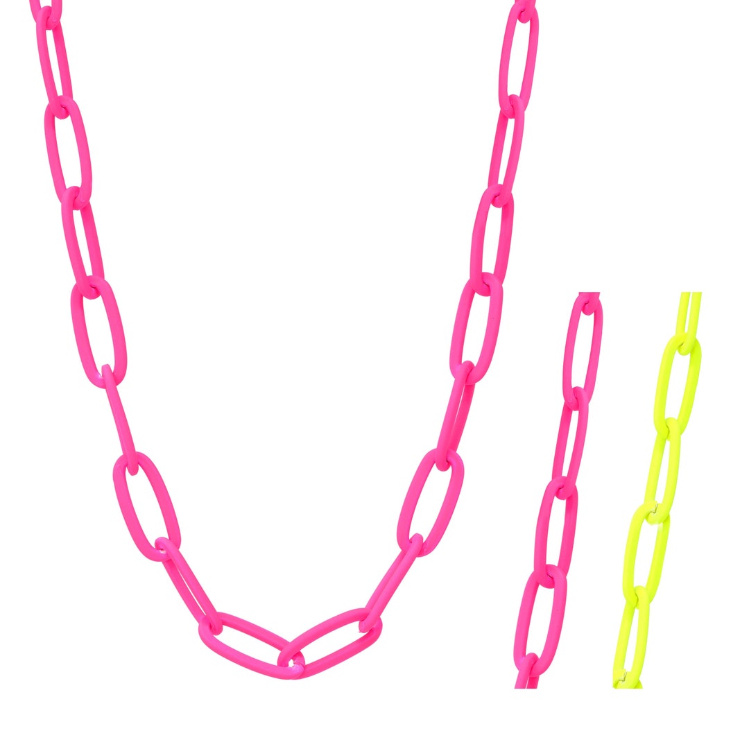 Neon Yellow Necklace, Paperclip Chain Necklace, Oversized Chain ...