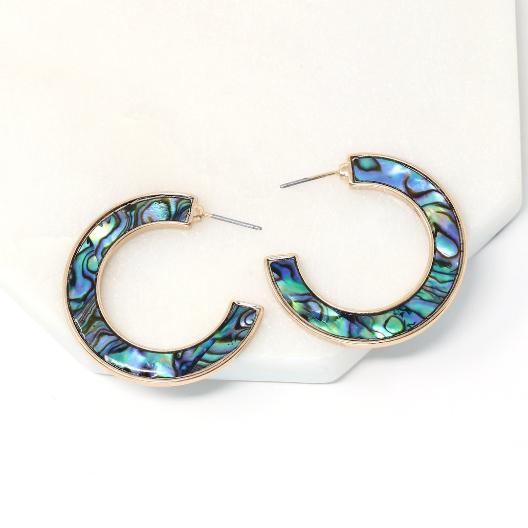 Modern Abalone Shell Hoop Earrings, Natural Shell Hoop Earrings Gold ...