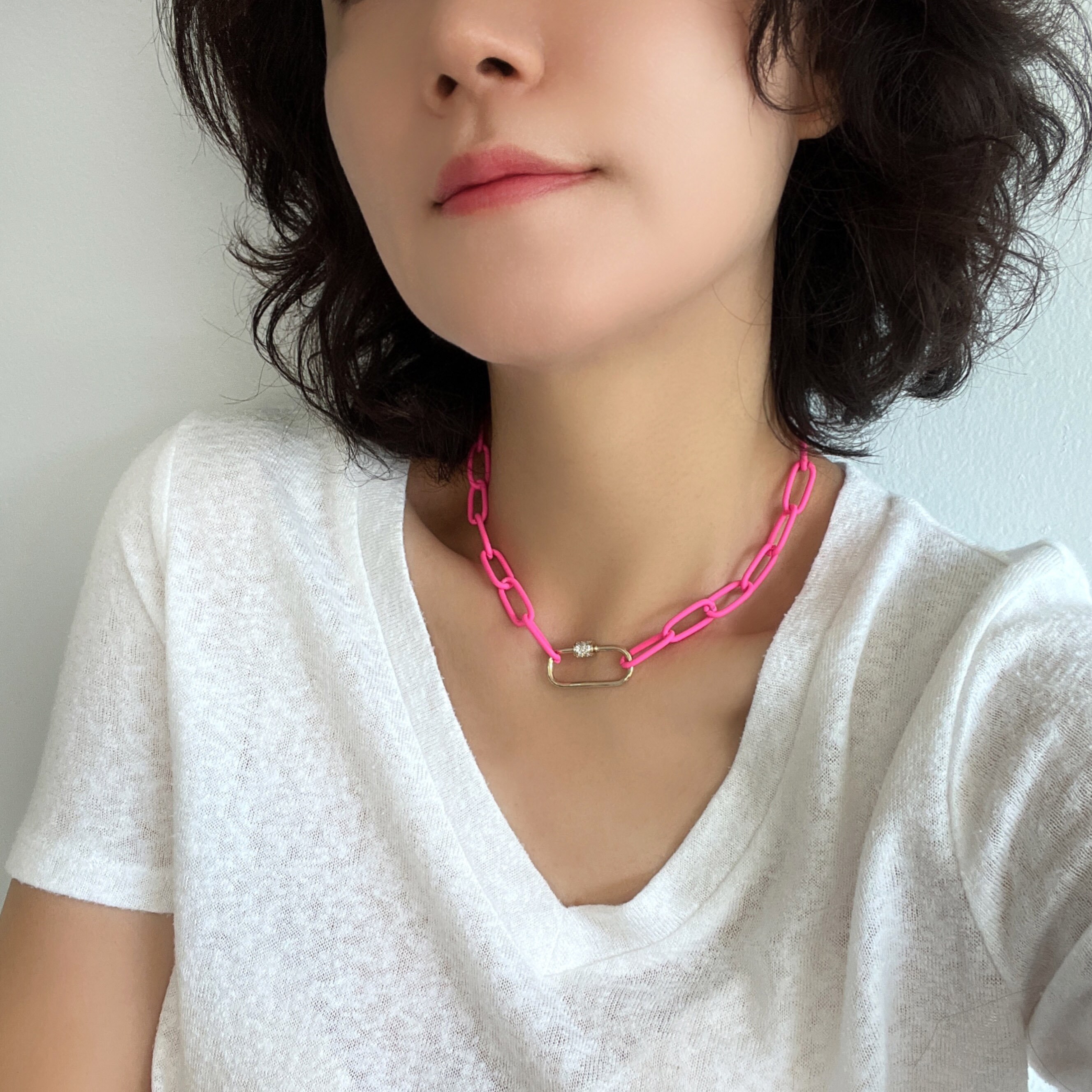 Pave Carabiner Necklace With Neon Chain, Neon Paperclip Chain Necklace ...