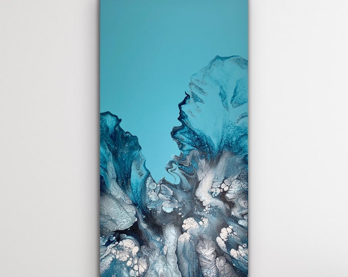 Beautiful Shades of Blue and Silver Abstract Fluid Art Acrylic Pour ...
