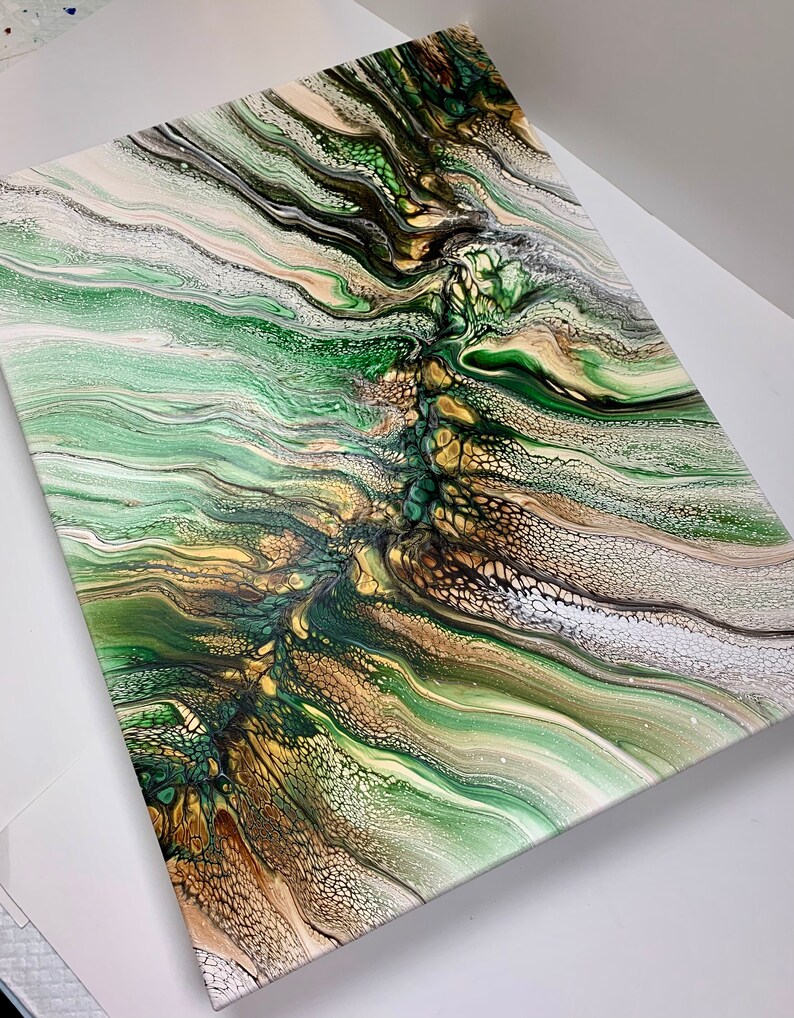 Beautiful Shades of Green, Brown and Gold Abstract Fluid Art Acrylic ...