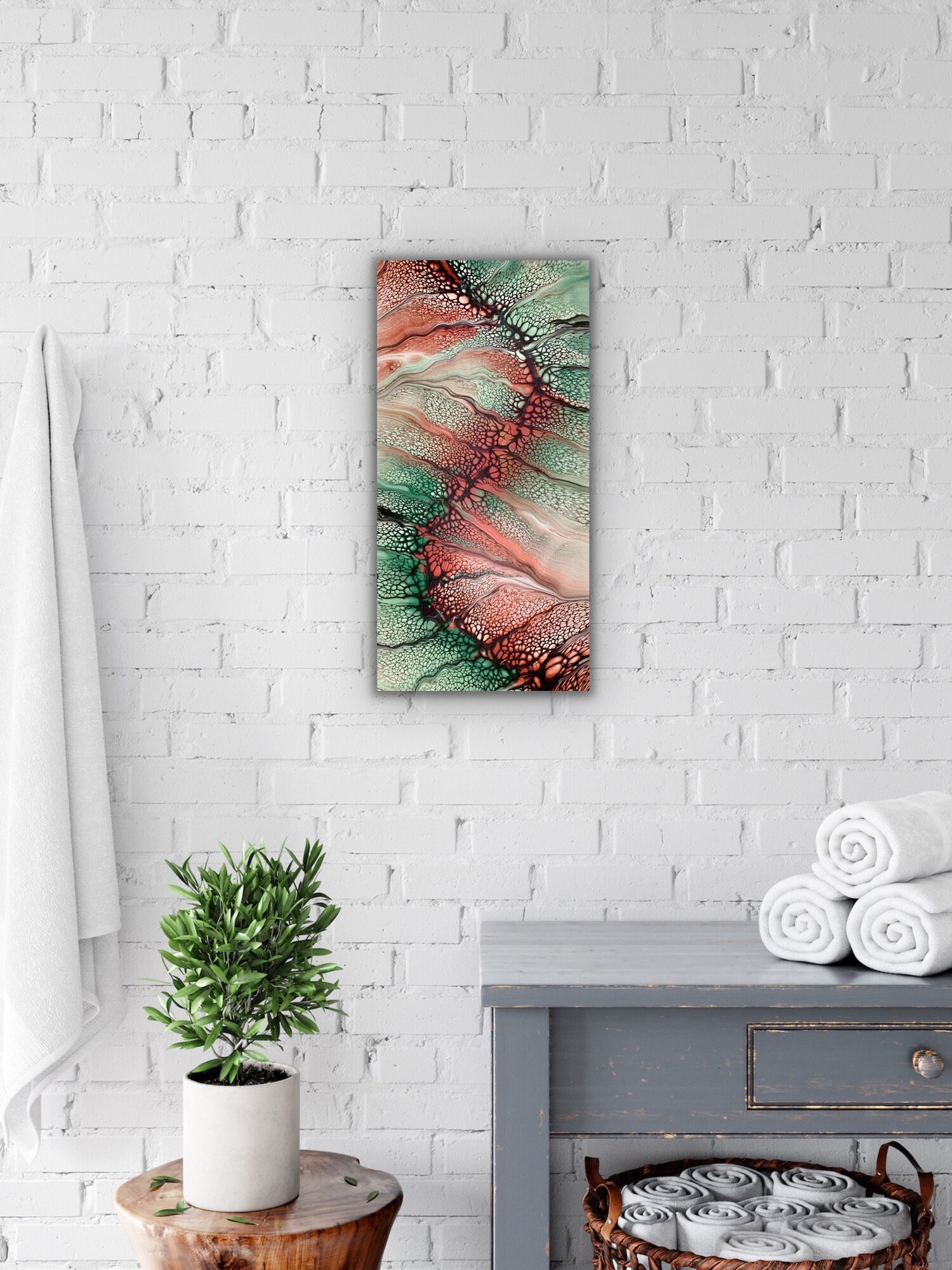 Stunning and Modern Merlot and Green Abstract Fluid Art Acrylic Pour ...