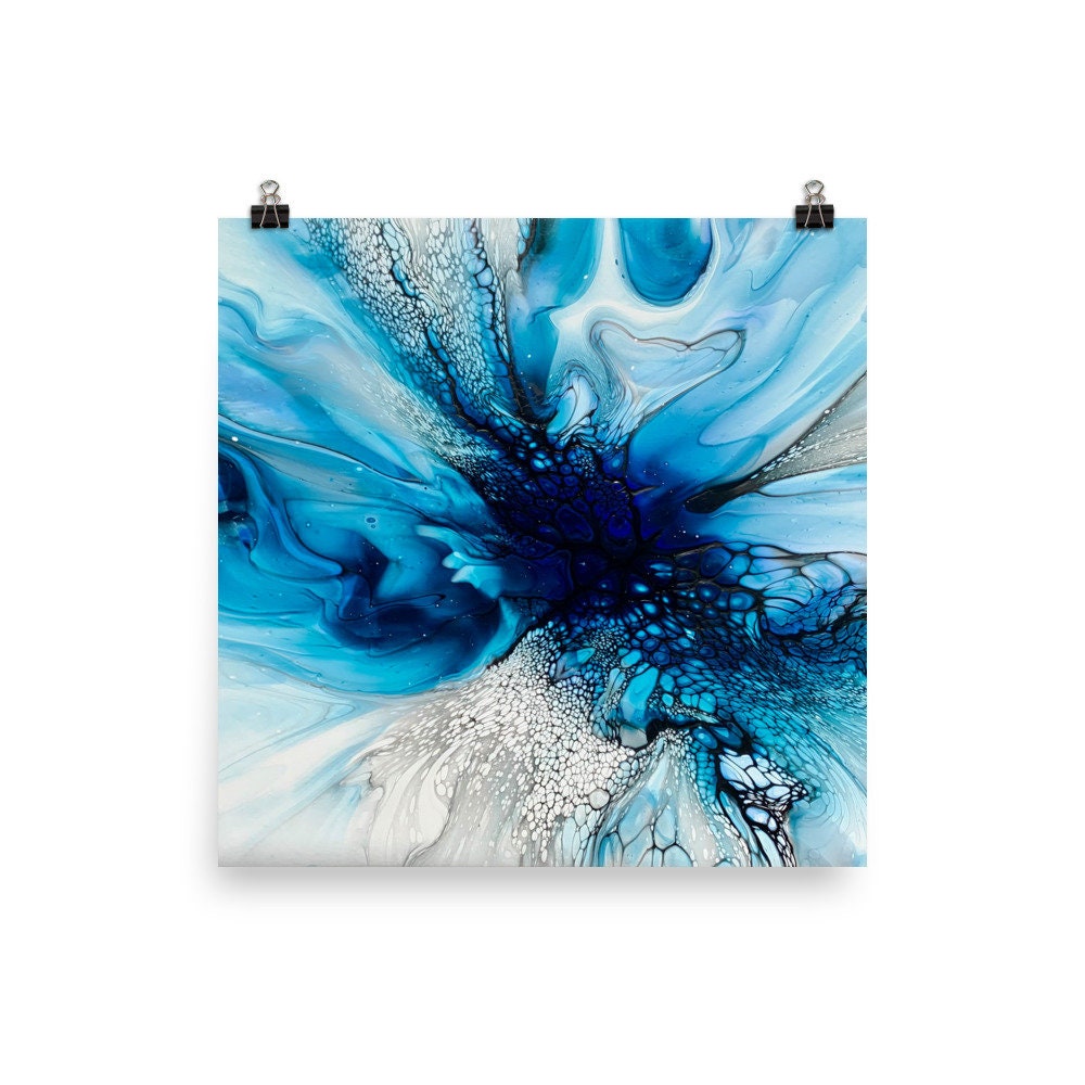 Stunning Shades of Blue Abstract Fluid Art Giclee Poster/print. Acrylic ...