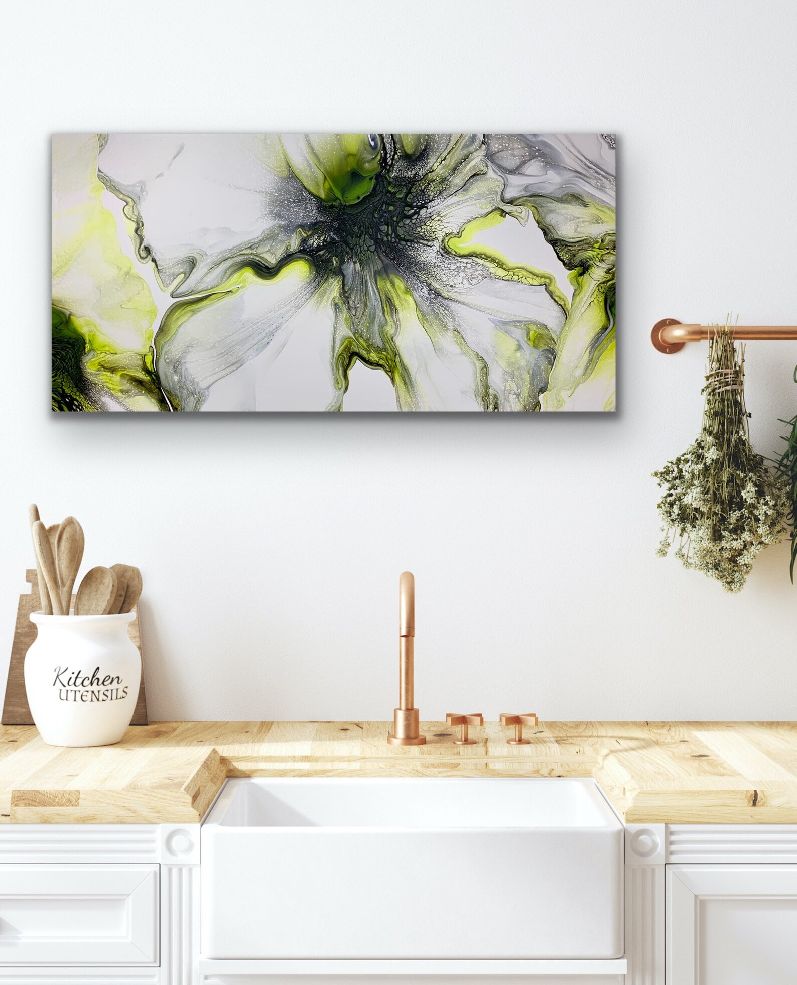 Stunning Lime Green and Grey Abstract Flower Inspired Fluid - Etsy