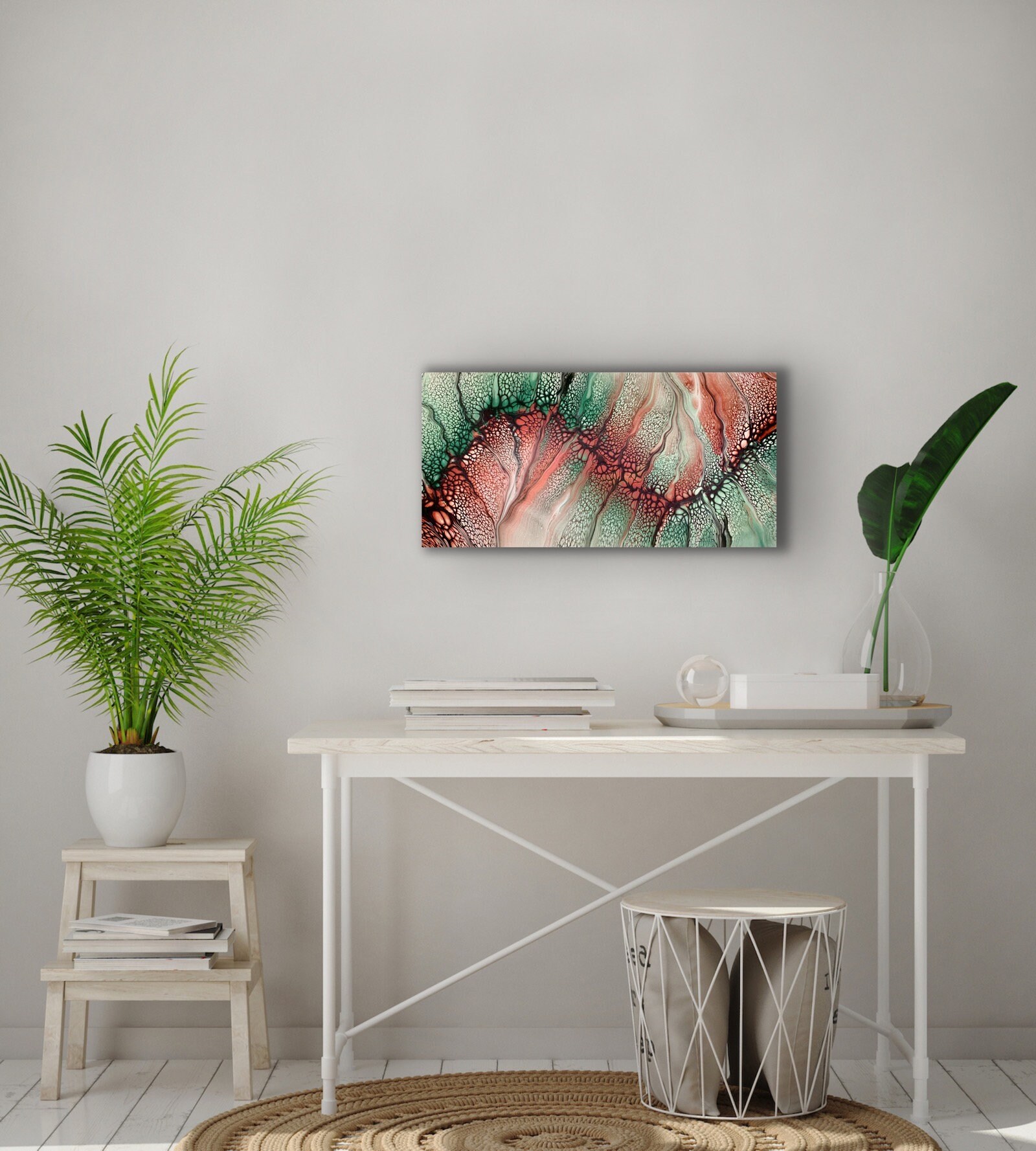 Stunning and Modern Merlot and Green Abstract Fluid Art Acrylic Pour ...