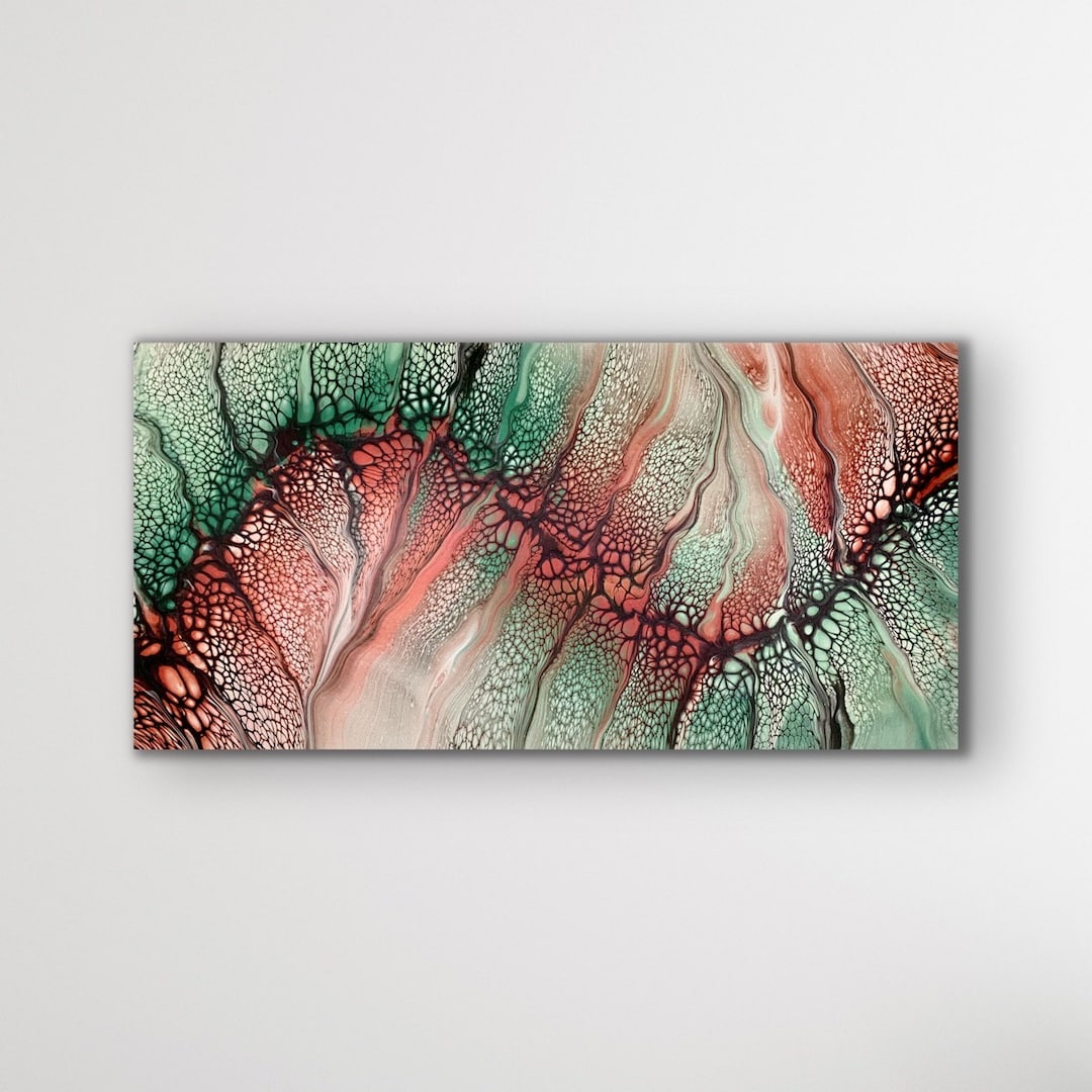 Stunning and Modern Merlot and Green Abstract Fluid Art Acrylic Pour ...