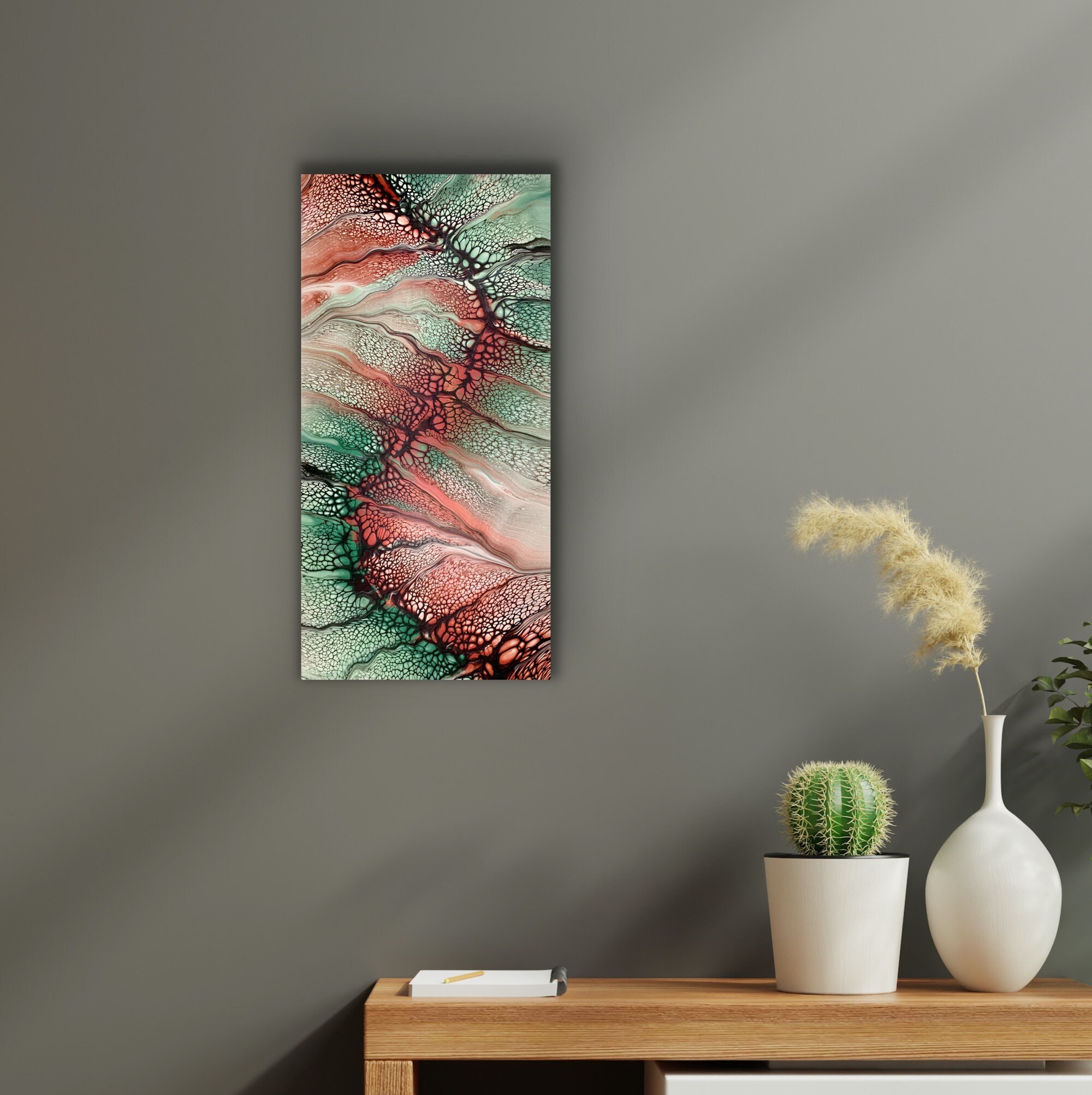 Stunning and Modern Merlot and Green Abstract Fluid Art Acrylic Pour ...