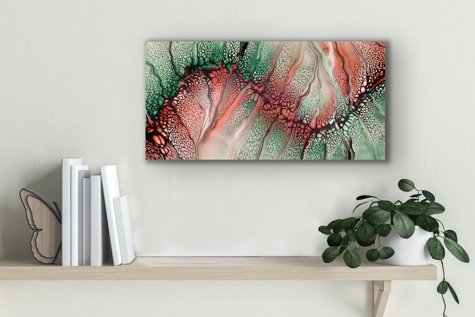 Stunning and Modern Merlot and Green Abstract Fluid Art Acrylic Pour ...