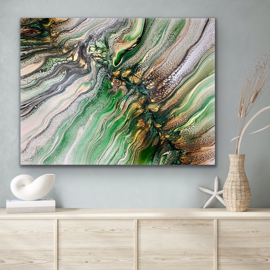 Beautiful Shades of Green Brown and Gold Abstract Fluid Art | Etsy