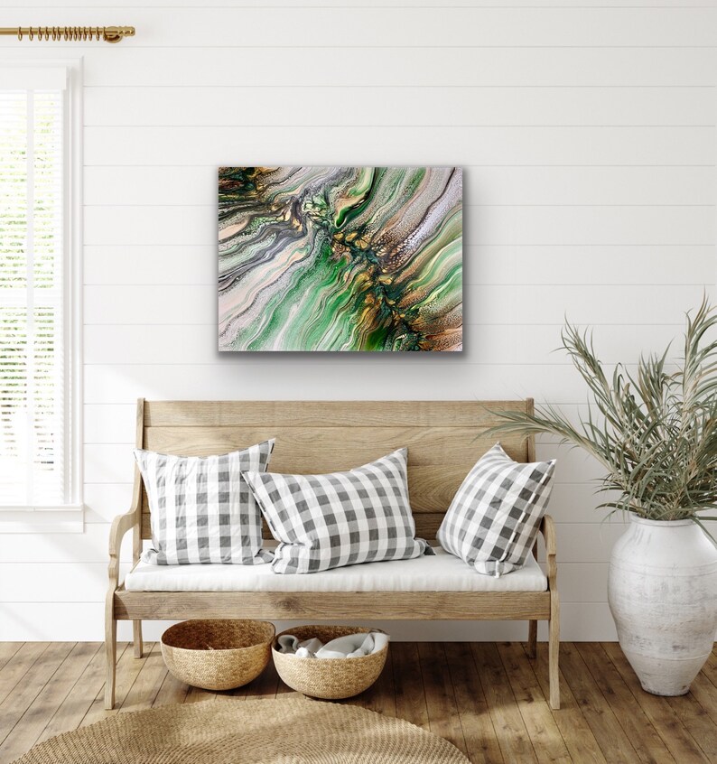 Beautiful Shades of Green, Brown and Gold Abstract Fluid Art Acrylic ...