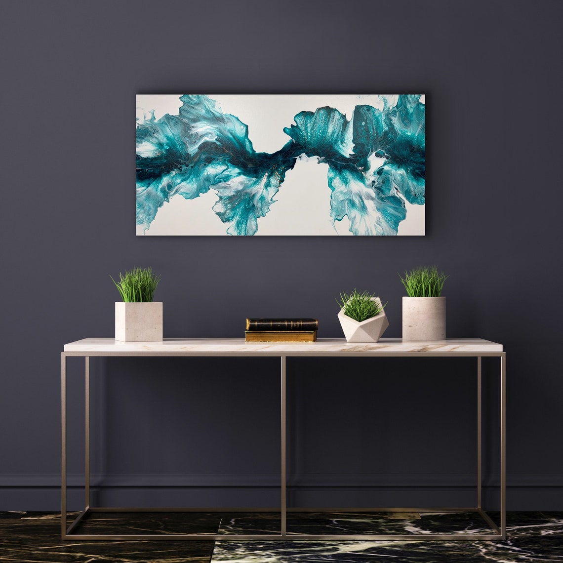 Beautiful Green With Hints of Copper and Light Blue Abstract | Etsy